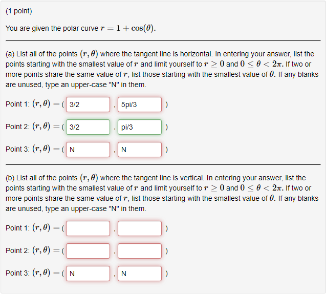 Solved (1 point) You are given the polar curve r =1+cose). | Chegg.com