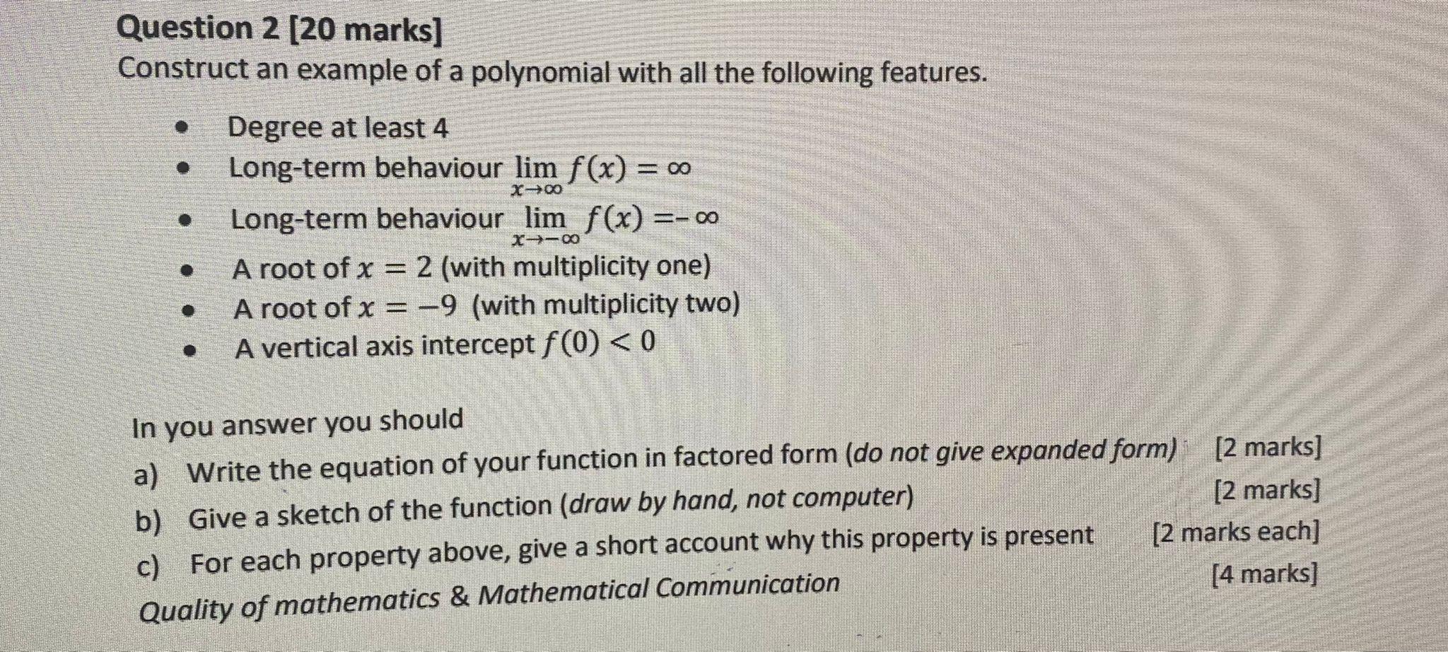 Solved Question 2 [20 marks] Construct an example of a | Chegg.com