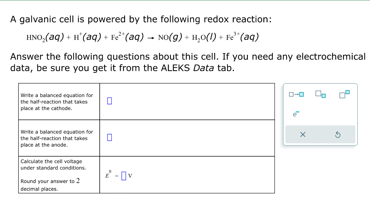 Solved A galvanic cell is powered by the following redox | Chegg.com