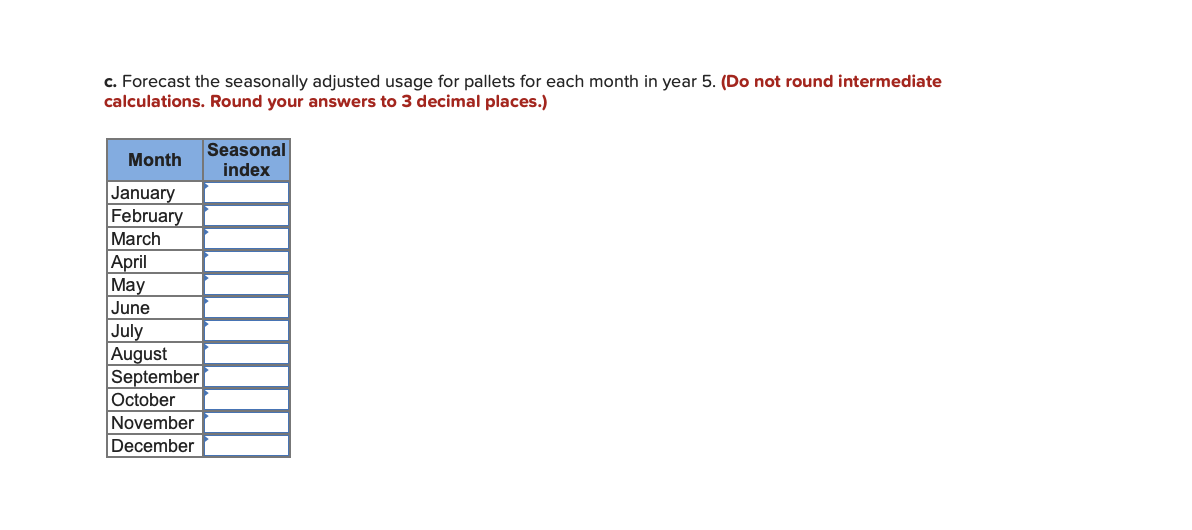 Solved Problem 12-12 (Algo) Monthly usage data for pallets | Chegg.com