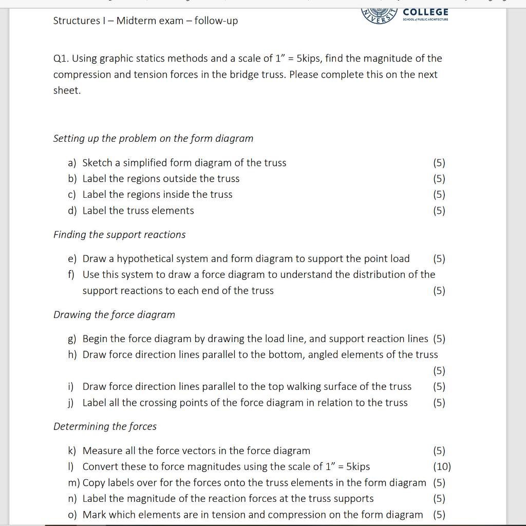 COLLEGE Structures 1 - Midterm exam - follow-up VERS | Chegg.com
