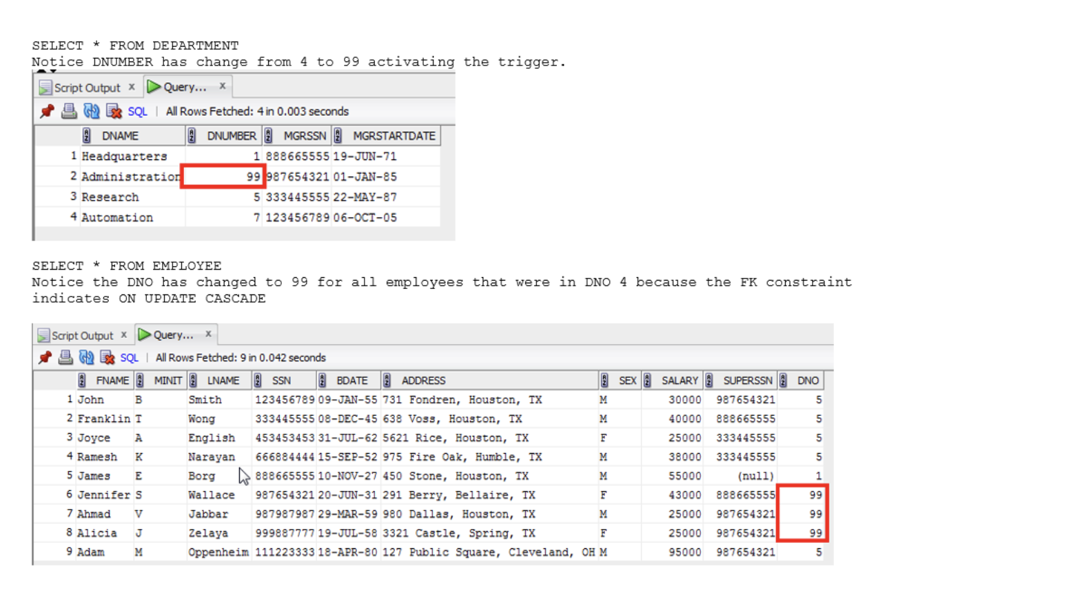 Solved Following are the initial tables for Department and | Chegg.com