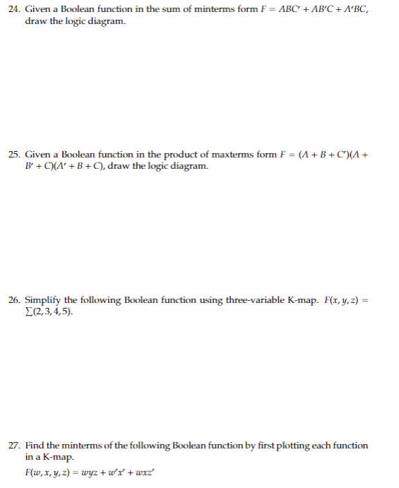 Solved 24. Given a Boolean function in the sum of minterms | Chegg.com