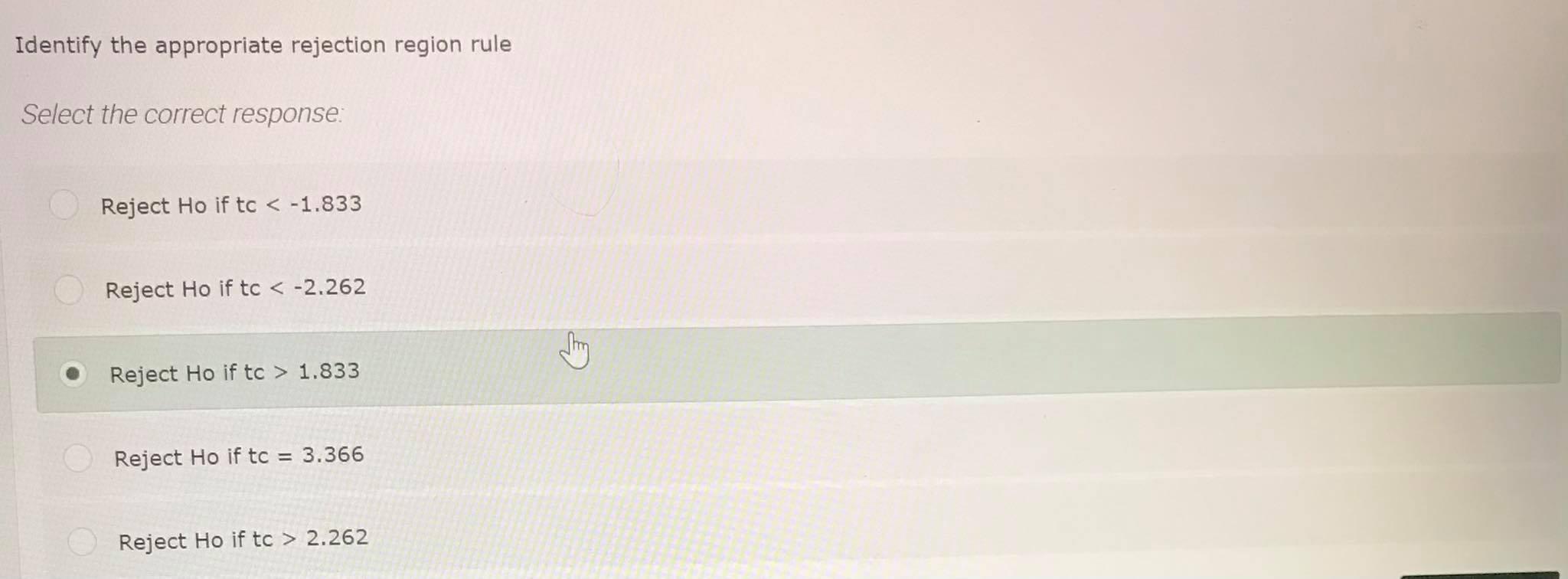 Solved Identify the appropriate rejection region rule Select | Chegg.com