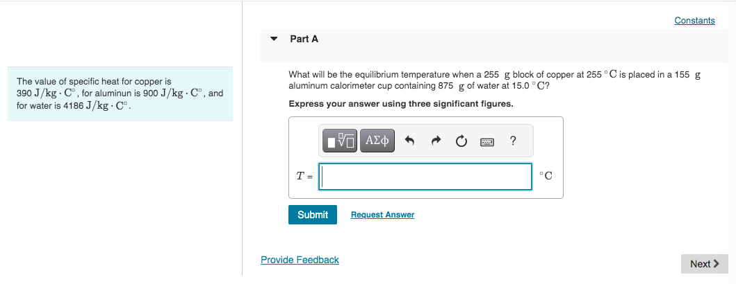 Solved The value of specific heat for copper is 390 J/kg⋅C∘, | Chegg.com