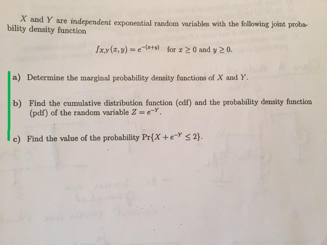 Solved X and Y are independent exponential random variables | Chegg.com