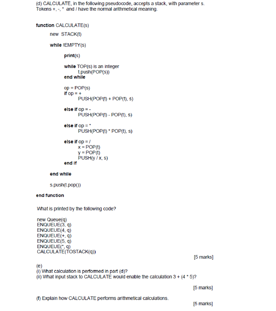 Solved (d) CALCULATE, in the following pseudocode, accepts a | Chegg.com