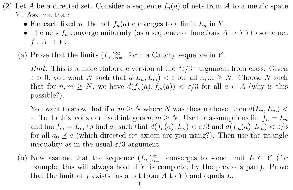 (2) Let A be a directed set. Consider a sequence fn | Chegg.com