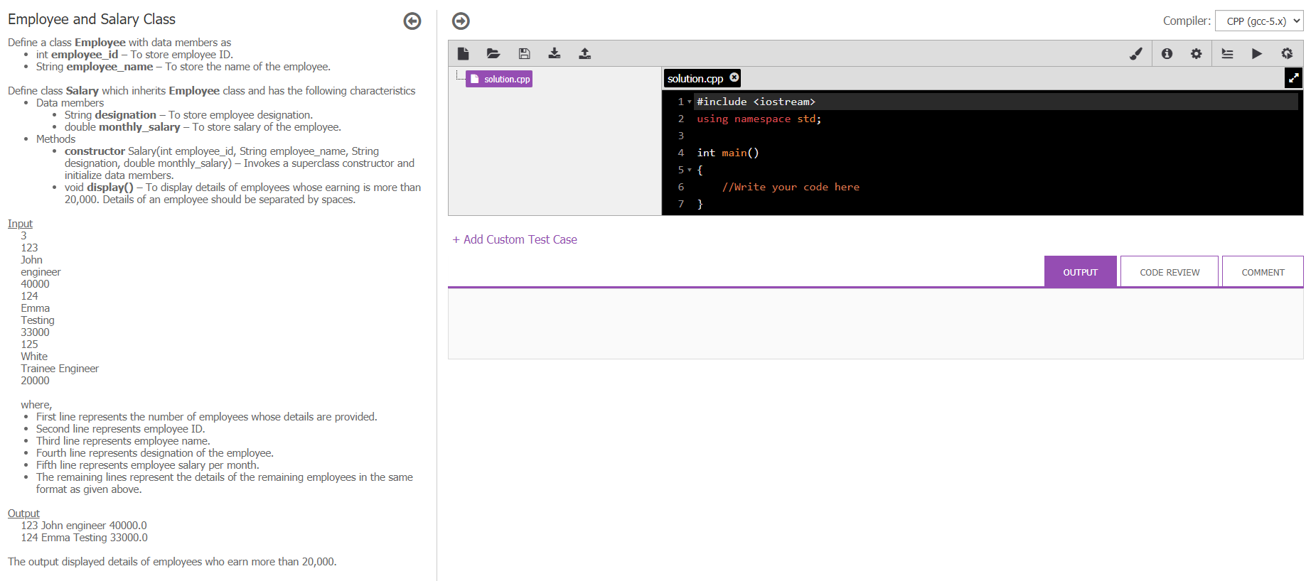 Solved Compiler: CPP (gcc-5.x) L. solution.cpp Employee and | Chegg.com