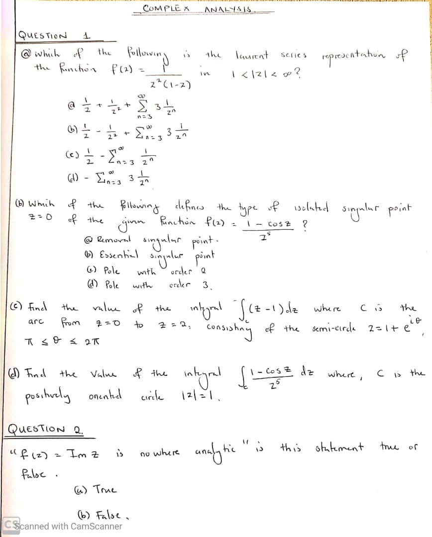 Solved COMPLEX ANALYSIS QUESTION A @ which of the following | Chegg.com