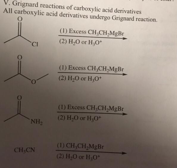 Solved V. Grignard reactions of carboxylic acid derivatives | Chegg.com