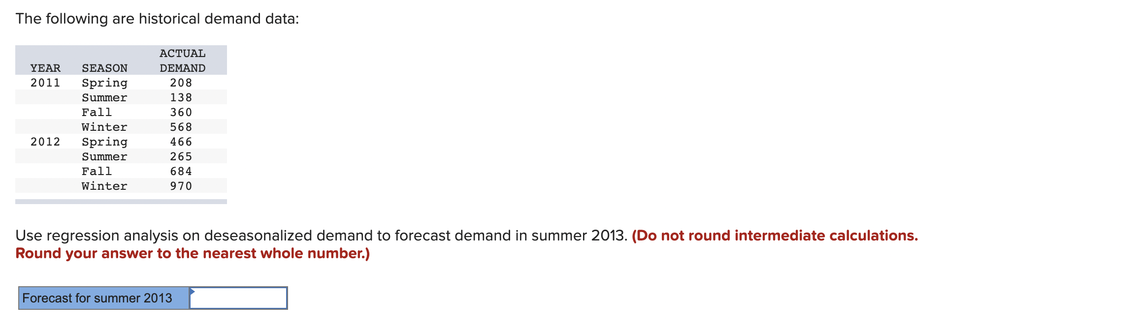 Solved The following are historical demand data: Use | Chegg.com