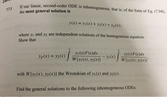Solved If our linear, second-order ODE is inhomogeneous, | Chegg.com