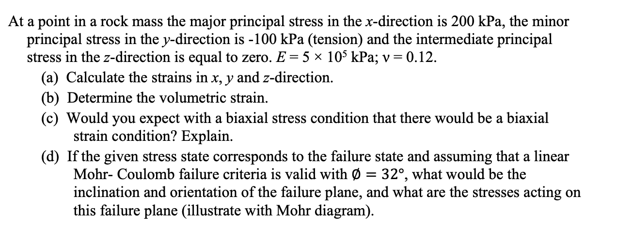 Solved At a point in a rock mass the major principal stress | Chegg.com