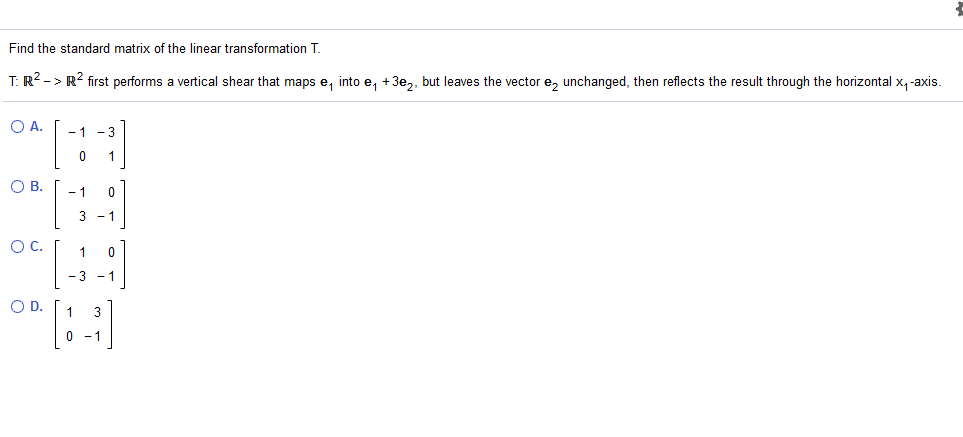 Solved Find the standard matrix of the linear transformation | Chegg.com