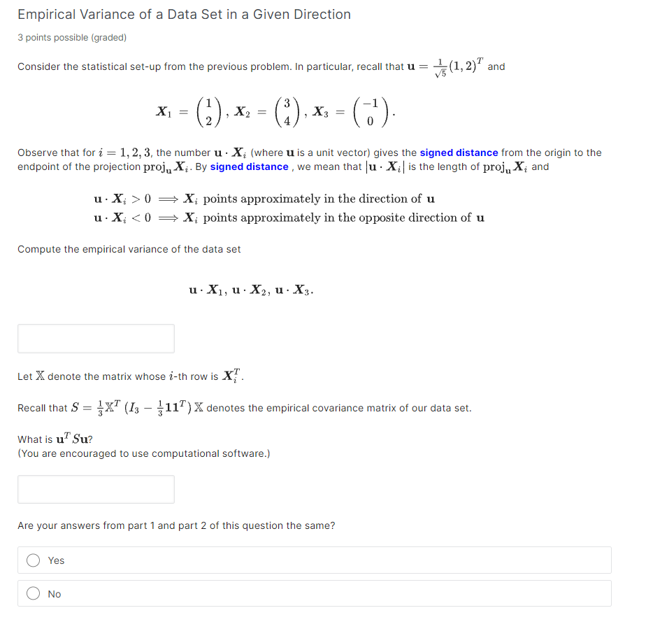 Solved Empirical Variance of a Data Set in a Given Direction | Chegg.com
