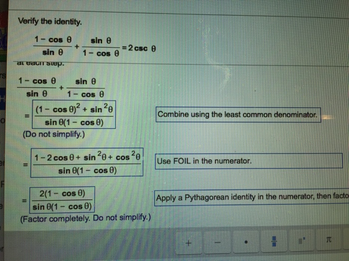 Solved Verify the identity. 1 - cos theta/sin theta + sin | Chegg.com