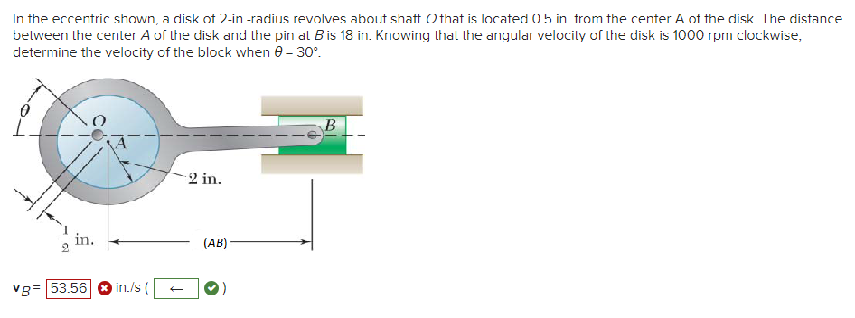 Solved In the eccentric shown, a disk of 2-in.-radius | Chegg.com