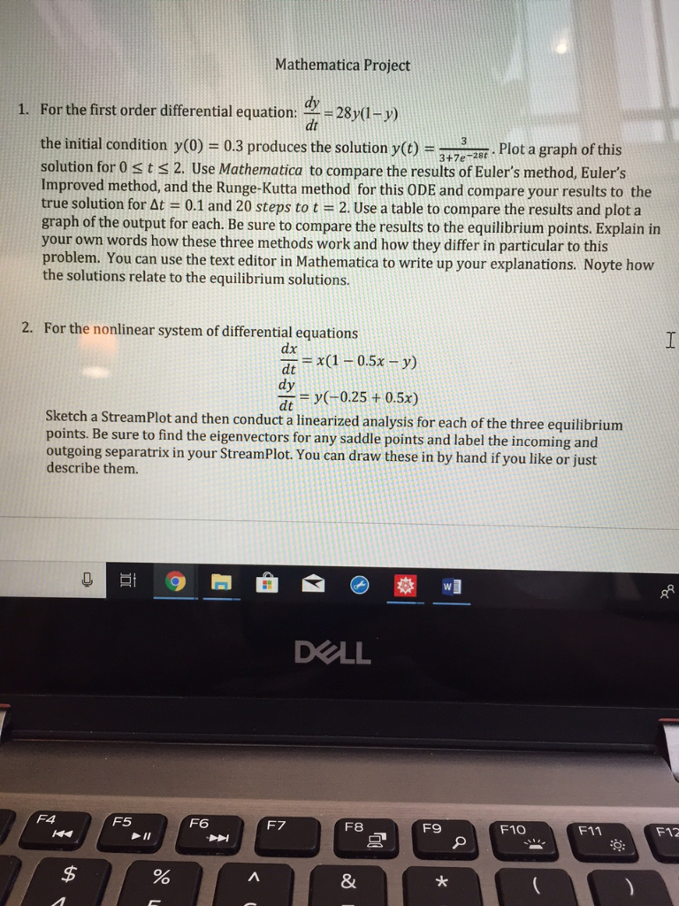 Mathematica Project 1. For the first order | Chegg.com