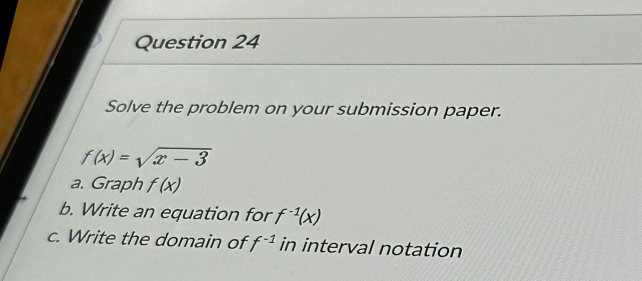 Solved Solve the problem on your submission paper. f(x)=x−3 | Chegg.com