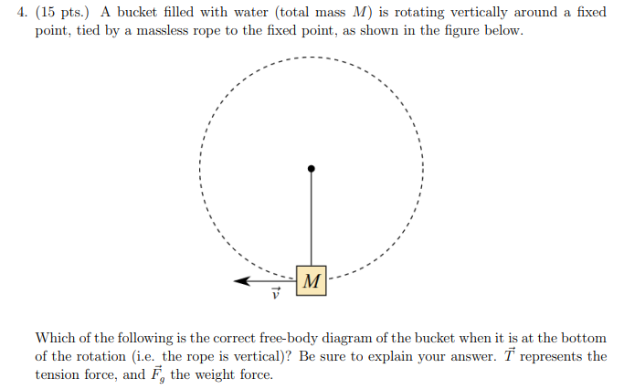 Solved 4. (15 pts.) A bucket filled with water (total mass | Chegg.com