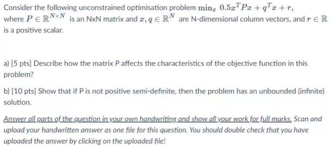 Solved Consider the following unconstrained optimisation | Chegg.com