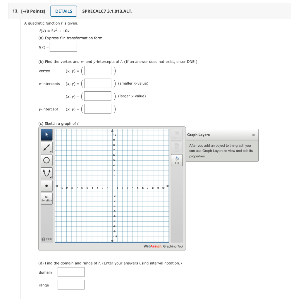 Solved quadratic function f is given. f(x)=5x2+10x (a) | Chegg.com