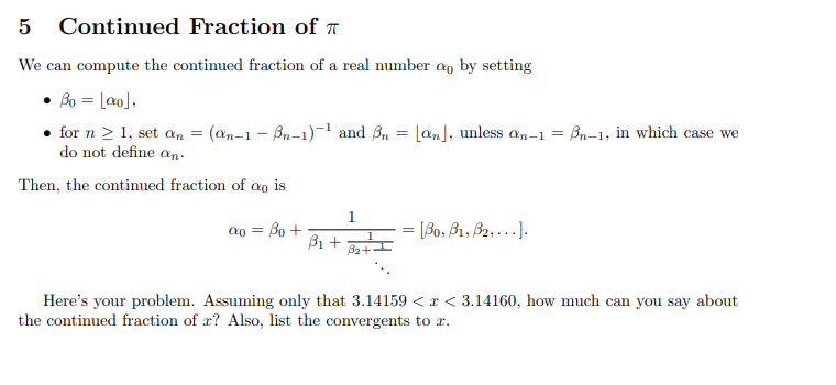 Solved 5 Continued Fraction of We can compute the continued | Chegg.com