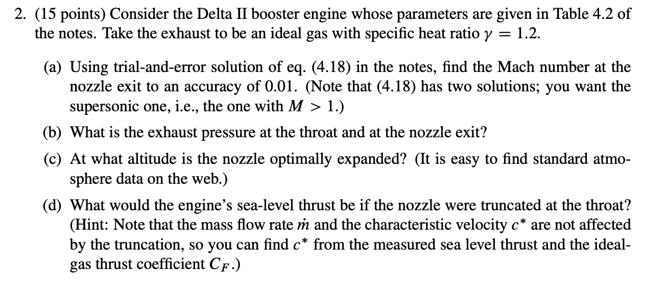 2. (15 points) Consider the Delta II booster engine | Chegg.com