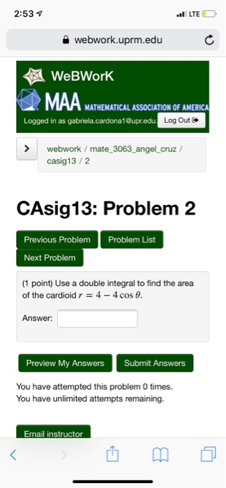 Solved 2:53 1 LTE 을 webwork.uprm.edu WeBWorK MATHEMATICAL | Chegg.com