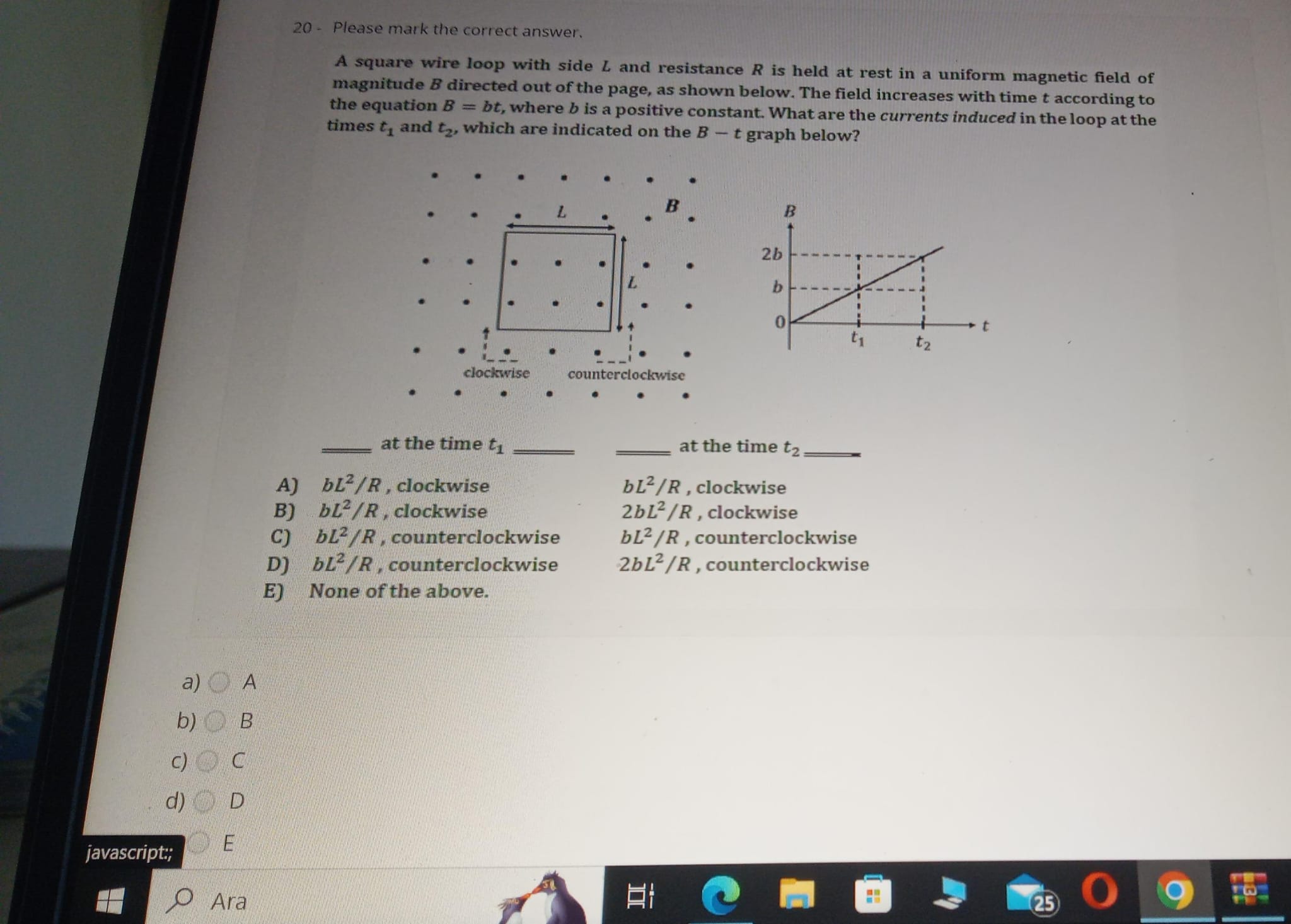 Solved 20. Please mark the correct answer. A square wire | Chegg.com