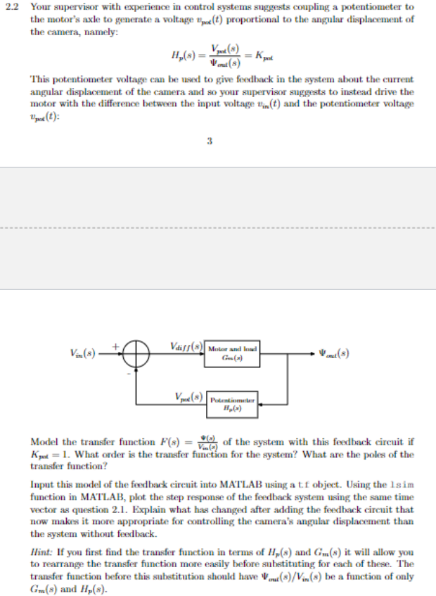 Solved Your supervisor with experience in control systems | Chegg.com