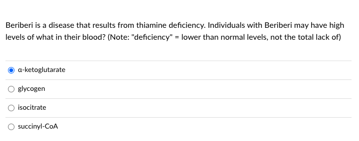 Solved Beriberi is a disease that results from thiamine | Chegg.com