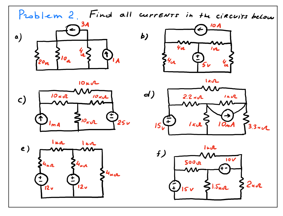 Solved Problem 2. Find all currents in the circuits below a) | Chegg.com