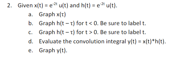 Solved 2. Given x(t) = e 2t u(t) and h(t) = e 2t u(t). a. | Chegg.com