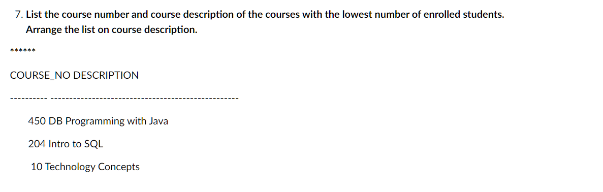 Solved 7. List the course number and course description of | Chegg.com