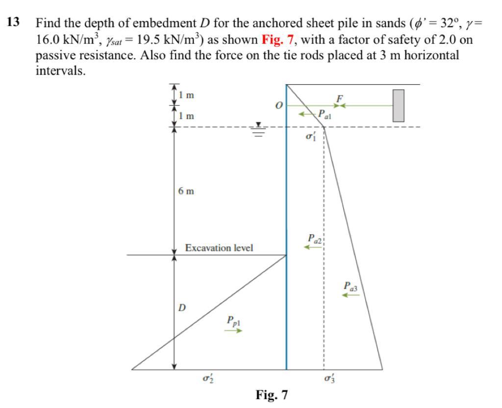 Find the depth of embedment D for the anchored sheet | Chegg.com
