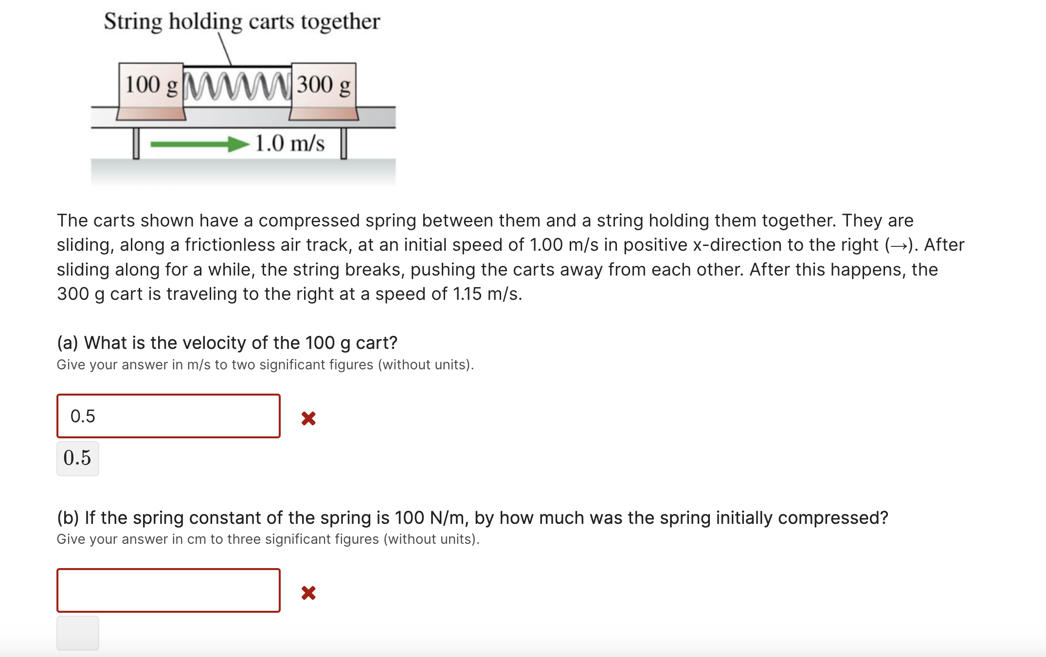 Solved String holding carts together The carts shown have a | Chegg.com