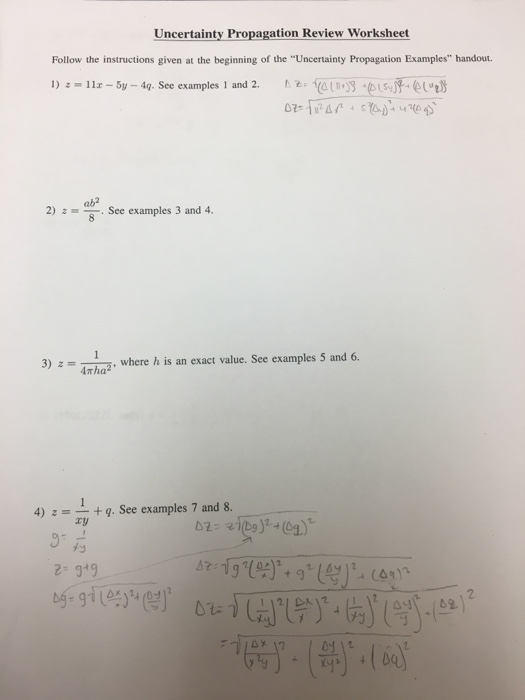 Solved Uncertainty Propagation Examples Instructions: . Find | Chegg.com