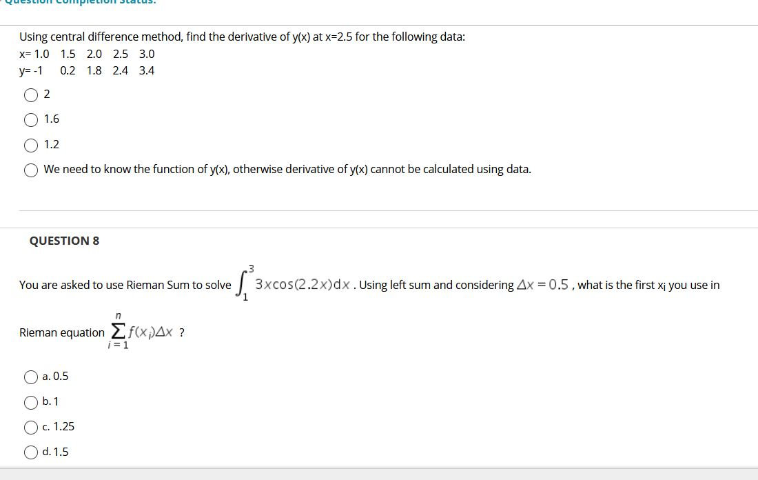 Solved Using central difference method, find the derivative | Chegg.com