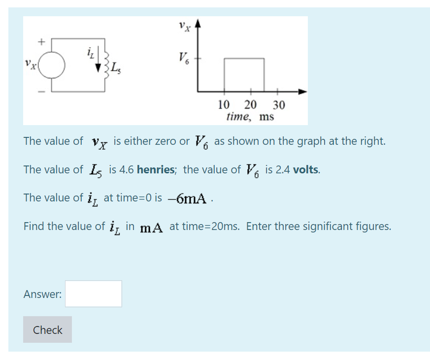 Solved Vx + VE Vx 10 20 30 time, ms The value of Vy is | Chegg.com