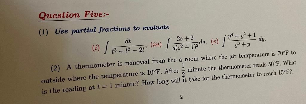 Solved Question Five:- dy. dsv s(8+]ado. (w) Sport 1 (1) Use | Chegg.com