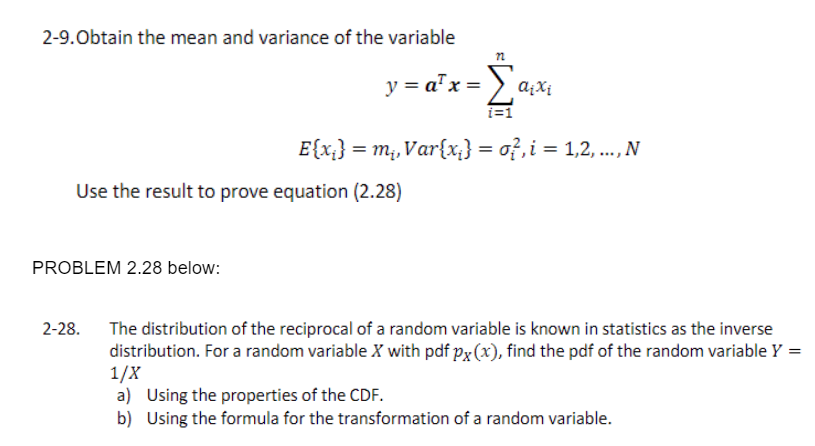Solved 2-9.Obtain the mean and variance of the variable | Chegg.com