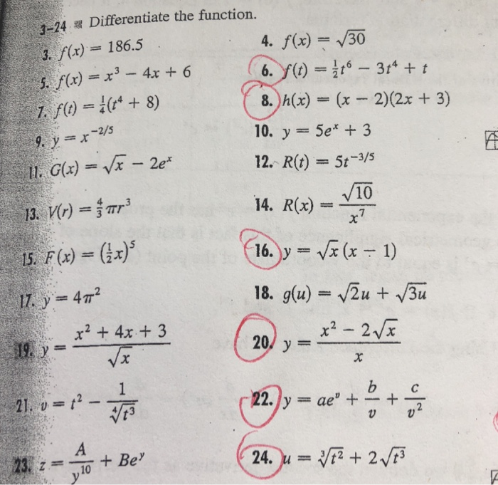 Solved 3-24 Differentiate the function. 3. f(r) 186.5 5. | Chegg.com