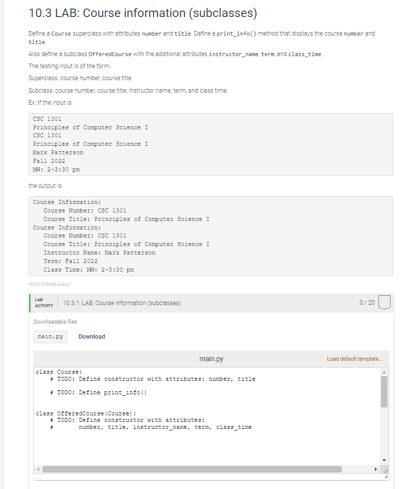 Solved 10.3 LAB: Course information (subclasses) Define a | Chegg.com