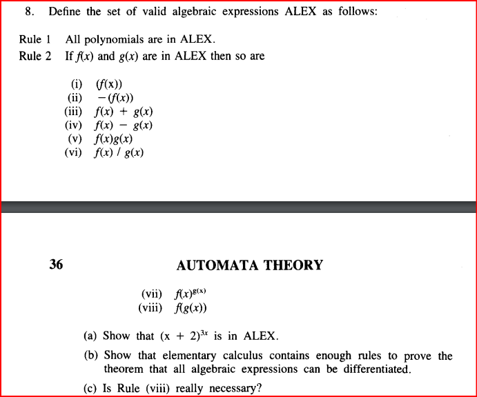 8. Define the set of valid algebraic expressions ALEX | Chegg.com