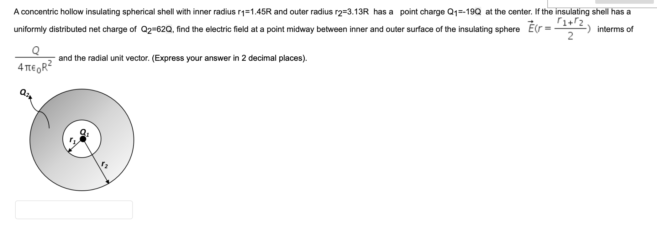 Solved A concentric hollow insulating spherical shell with | Chegg.com