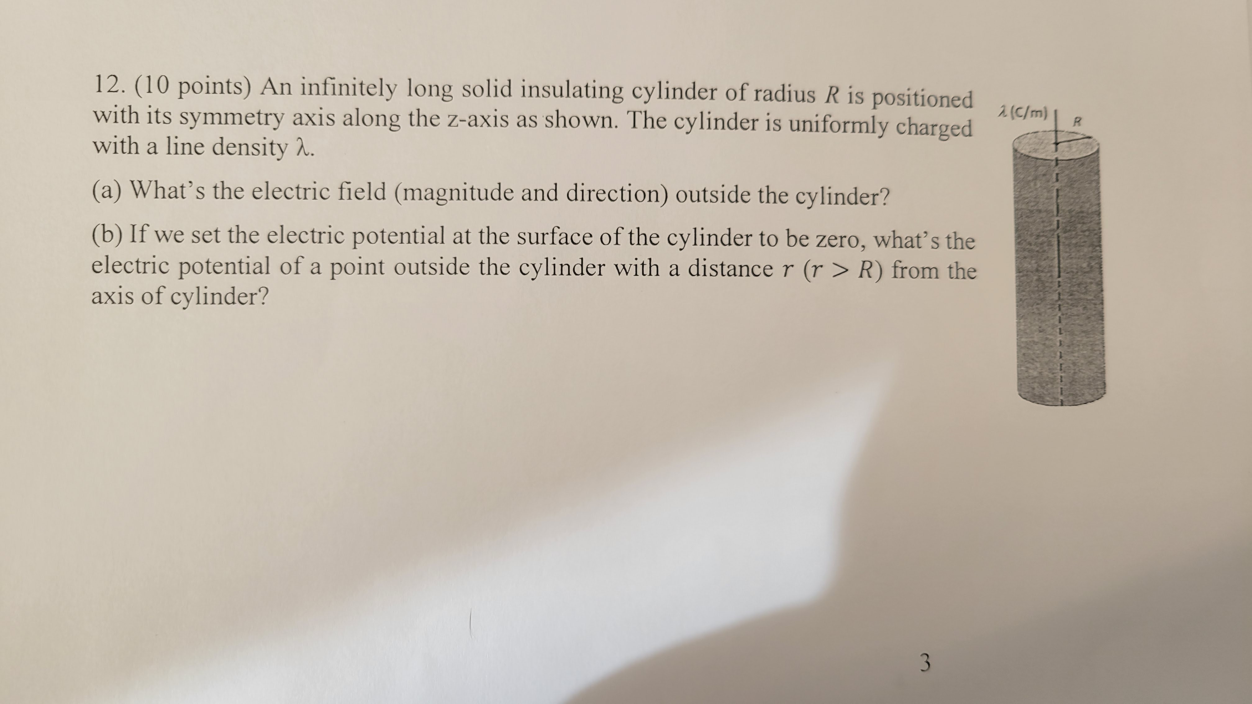 Solved 12. (10 points) An infinitely long solid insulating | Chegg.com