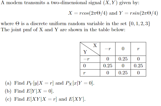 X=rcos(2πΘ/4) and Y=rsin(2πΘ/4) where Θ is a discrete | Chegg.com
