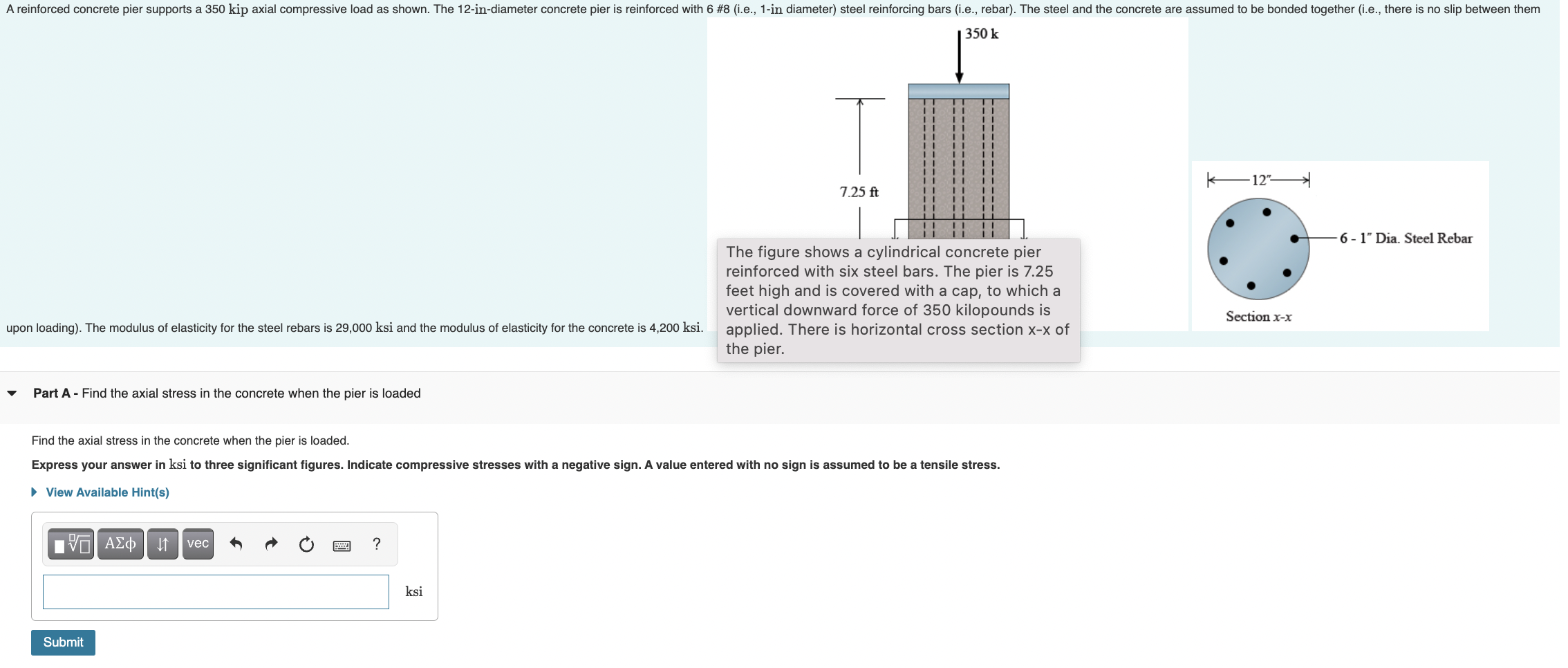 Solved The figure shows a cylindrical concrete pier | Chegg.com